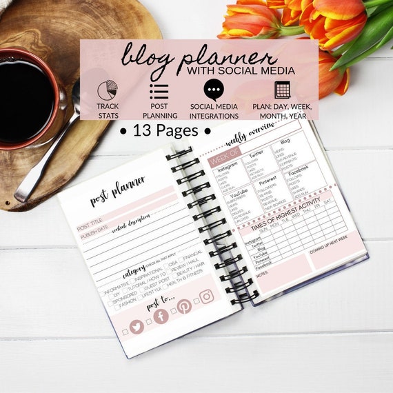 Social Media Blog Planner Tracker for Bloggers Influencers | Etsy