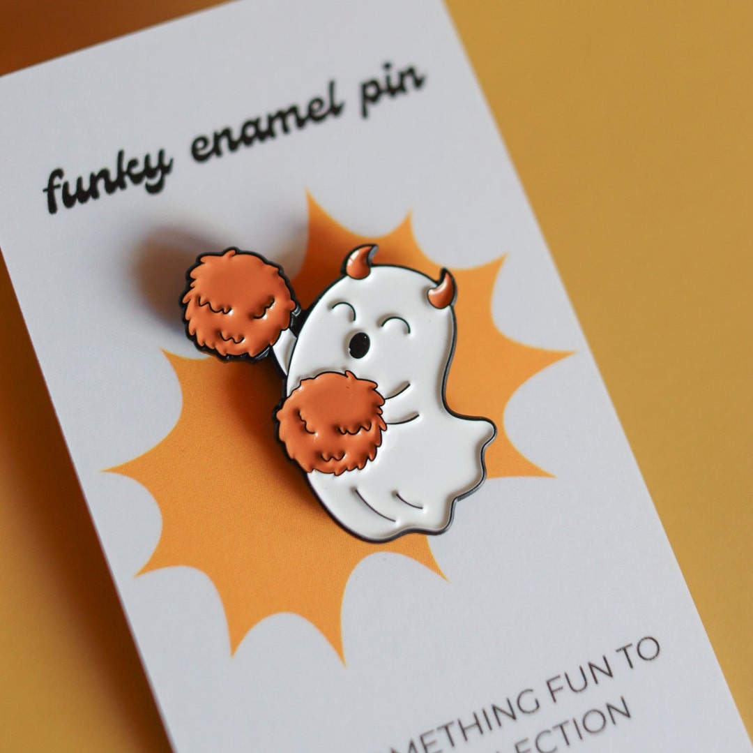 Cheerleader Ghost Enamel Pin With Orange Pom-poms Cheerleading Devil ...