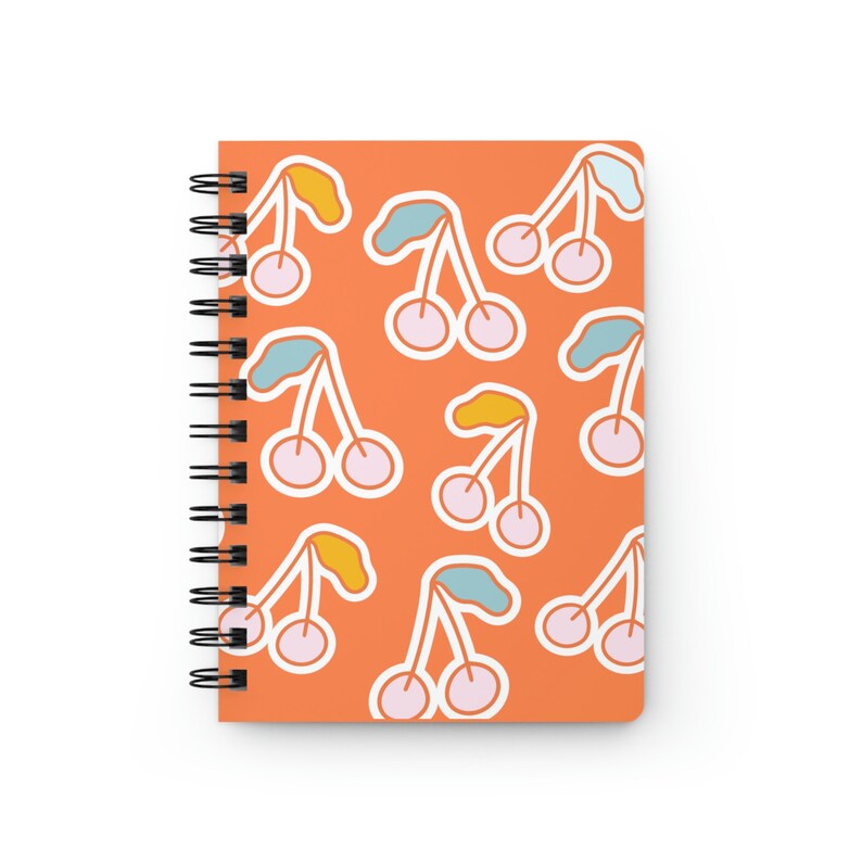 Coral Retro Cherry Print Spiral Bound Notebook | Colorful Manifestation ...
