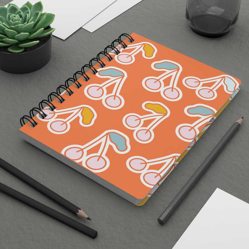Coral Retro Cherry Print Spiral Bound Notebook | Colorful Manifestation ...