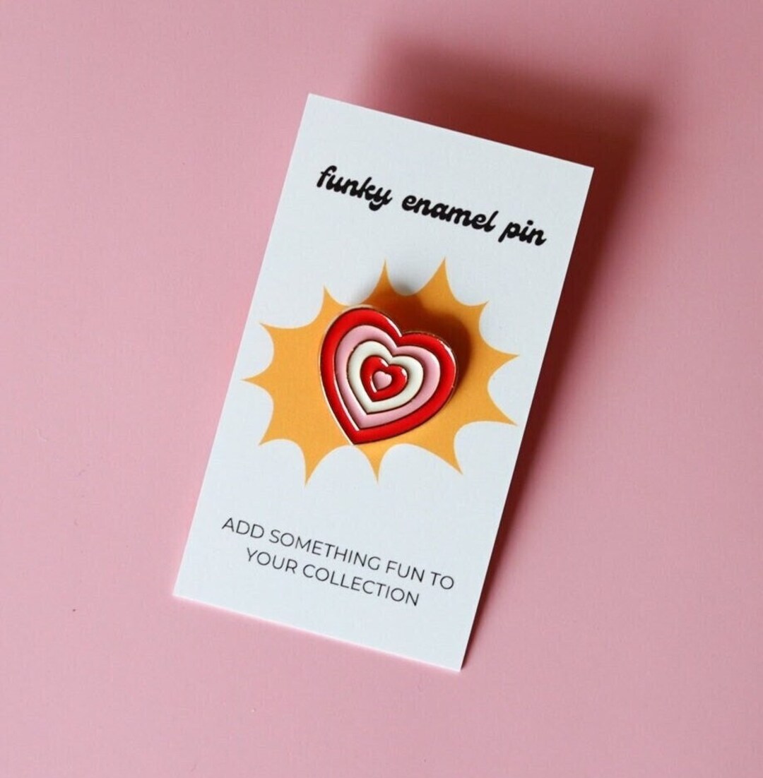 Groovy Gradient Pink Love Heart Enamel Pin | Red White Ombre for Your ...