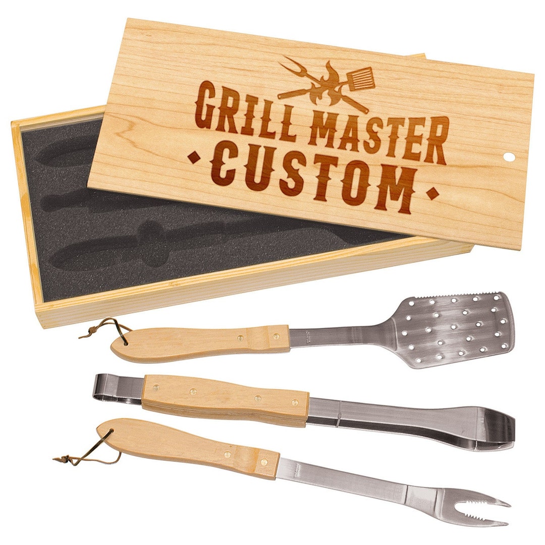 Custom Grill Master Engraved Wood Pine Grill Set, Fun Gift for Dad ...