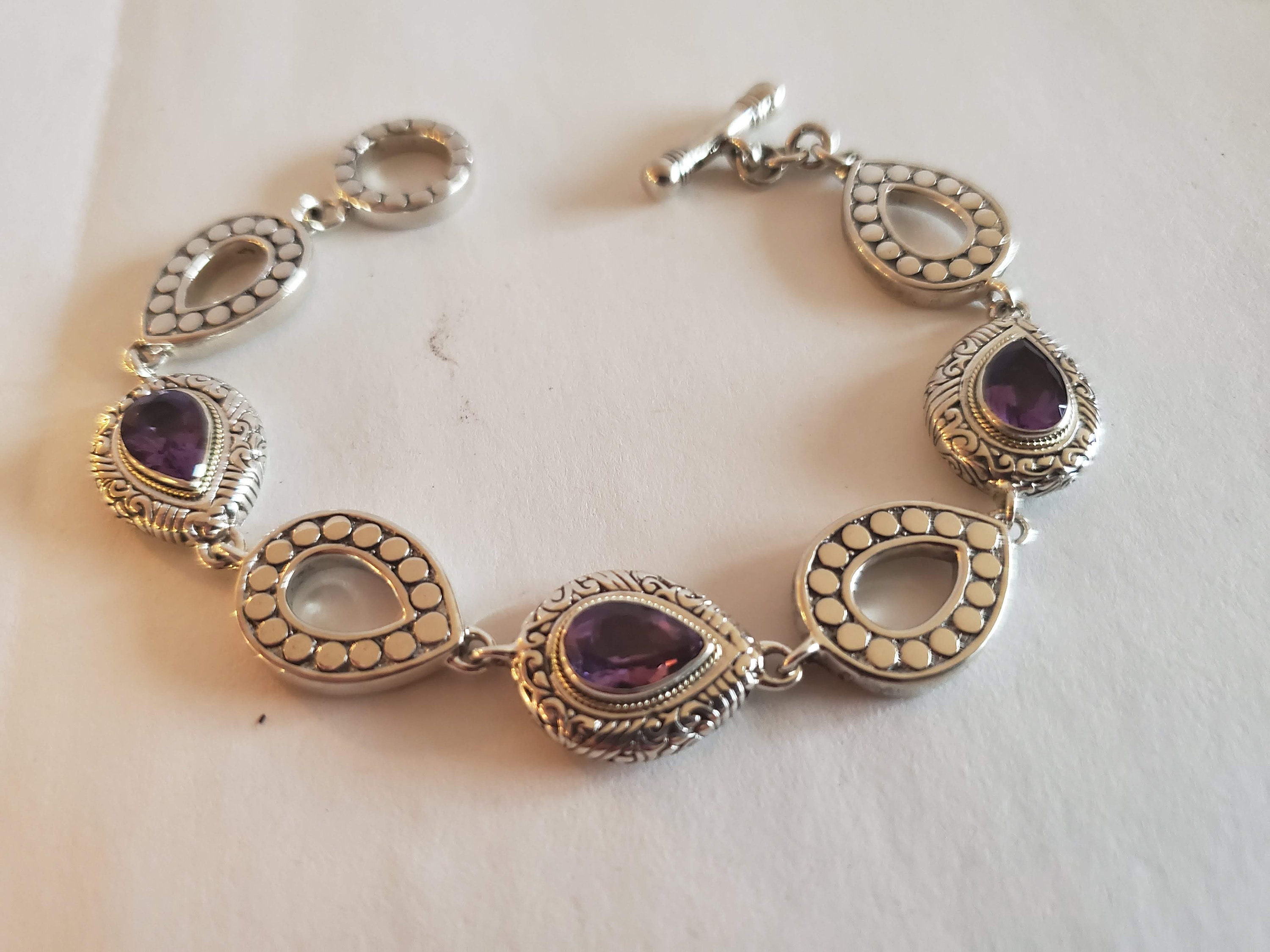 Buy Balinese Style Hand Crafted Bracelet With Amethyst Semi Precious ...
