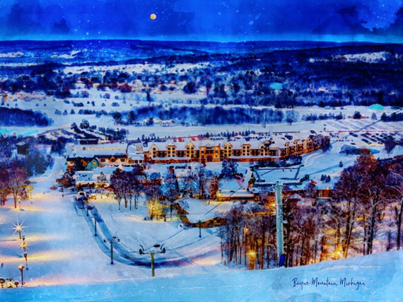 8 X 10 Boyne Mountain Ski Resort Michigan Fine Art Watercolor | Etsy