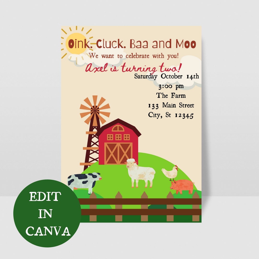 Editable Canva Farm Birthday Invitation, Digital Invite, Farm Party ...