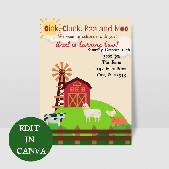 Editable Canva Farm Birthday Invitation Digital Invite Farm | Etsy