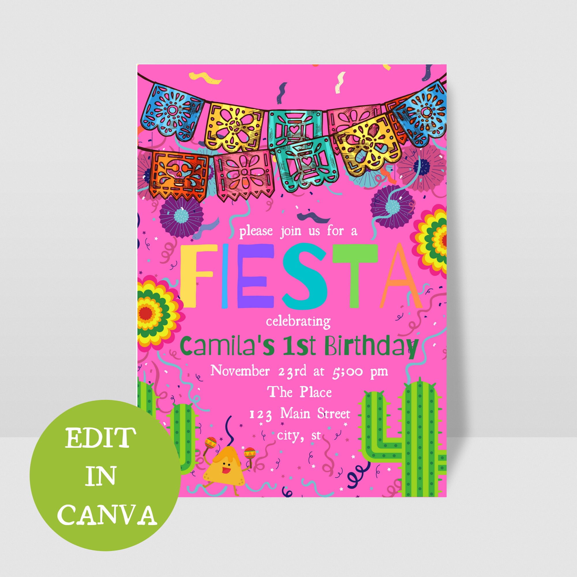 EDITABLE Canva Fiesta Party Digital Invitation Social Media ...