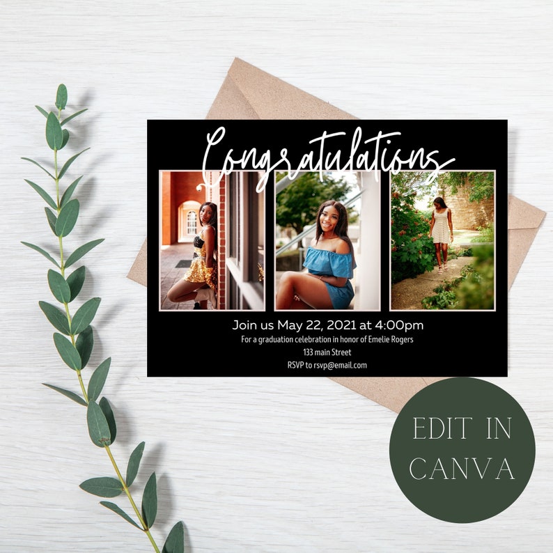 Graduation, Senior, Invitation, Grad Announcement, Canva, Editable ...