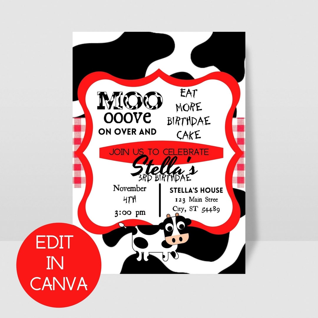 Fast Food Chicken Cow Moo Cow Print Birthday Baby Shower Invitation ...