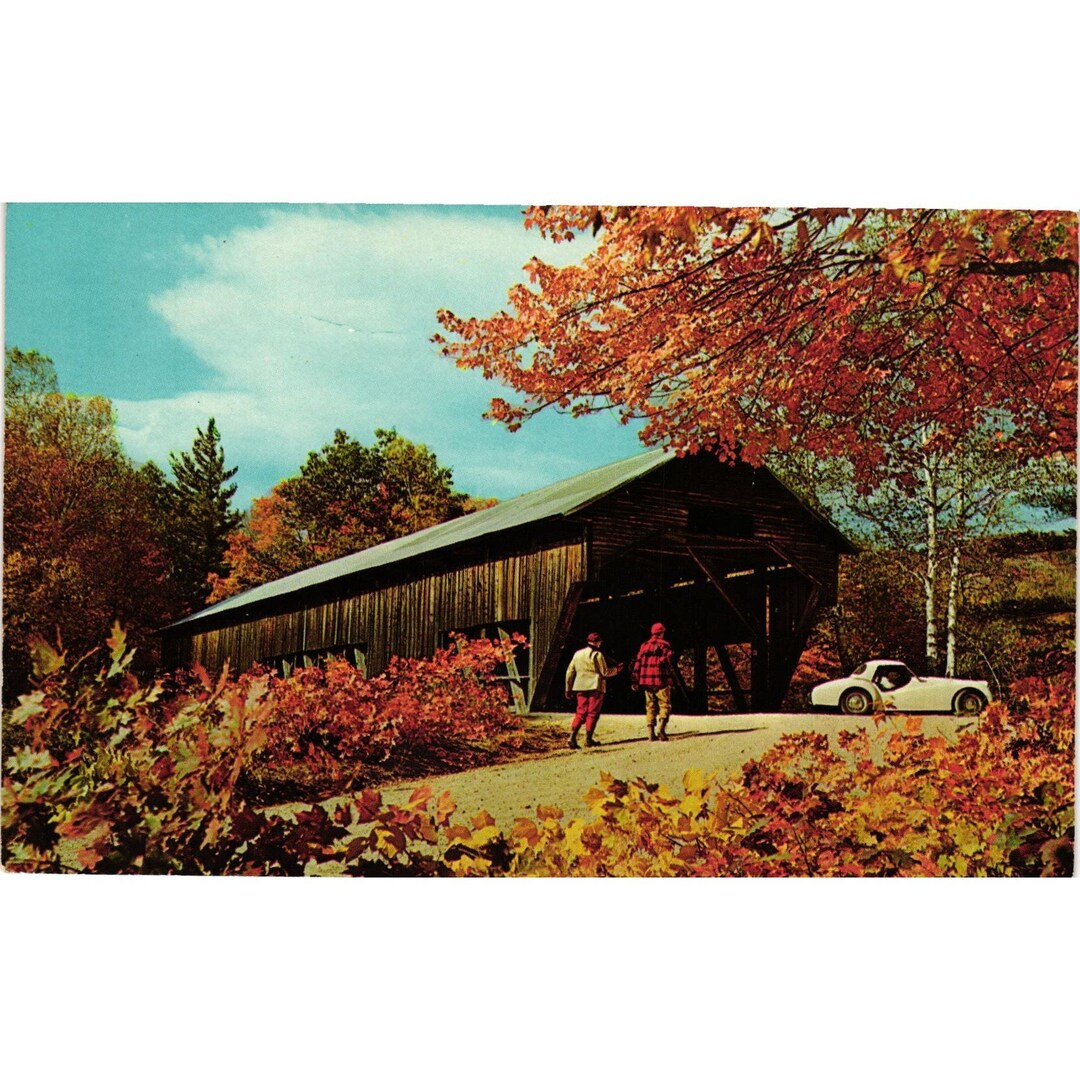 The Hoosier State Covered Bridge Fall Leaves Autumn 1960 Triump Classic ...