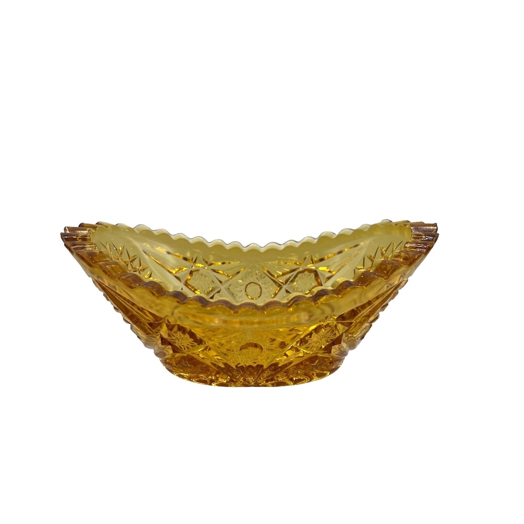 LE Smith Hobstar Pattern Glass Oval Amber Candy Nuts Trinket Star ...