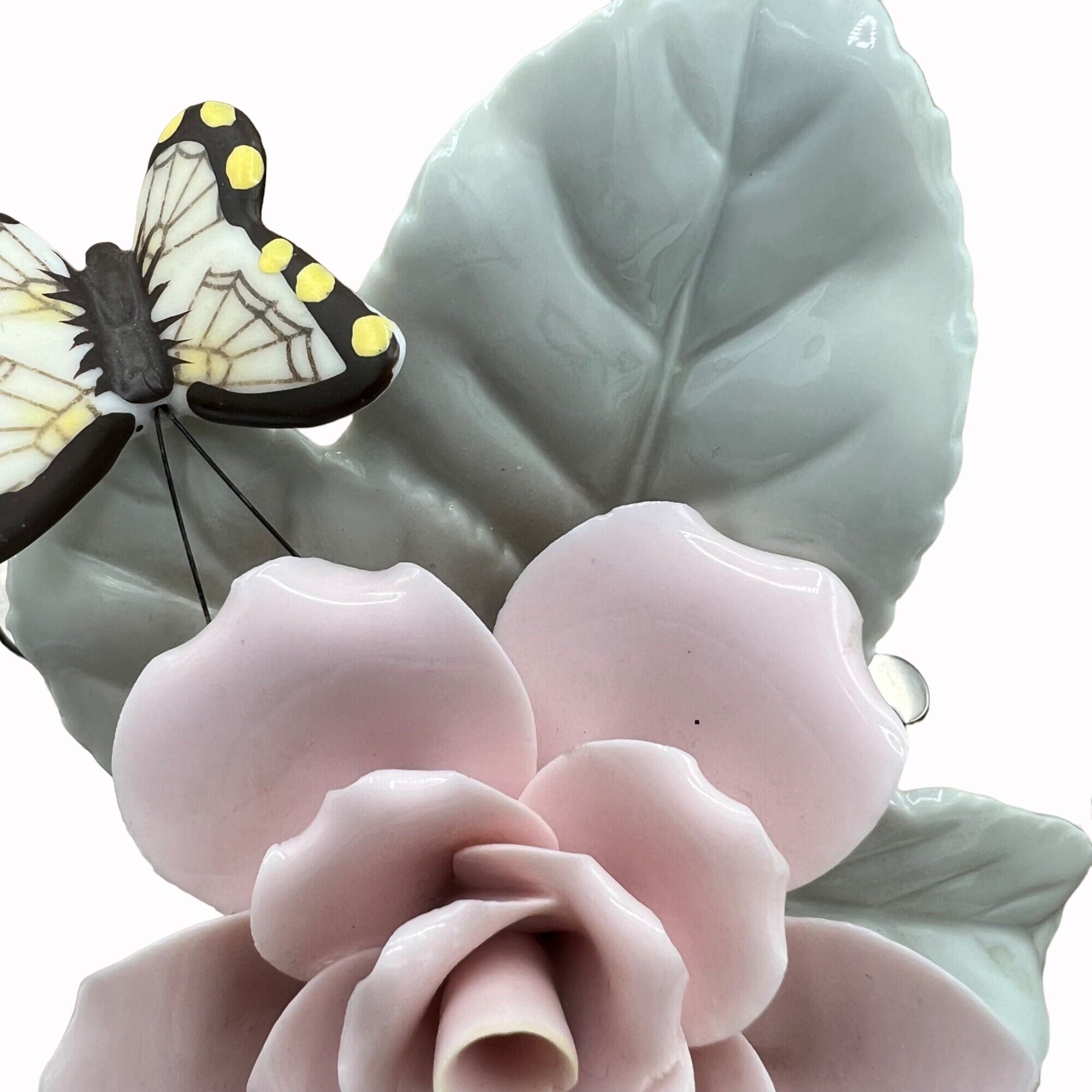 Vintage Porcelain Sculpture Realistic Rose With Butterfly Figure ...