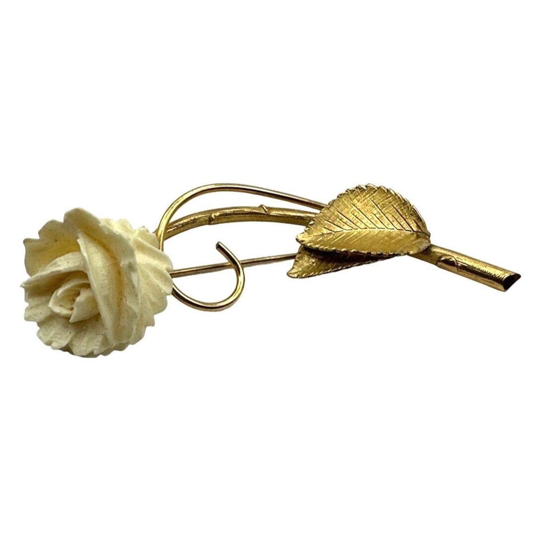 Vintage Large Wells 14K GF Gold Celluloid White Rose Brooch Pin MCM ...