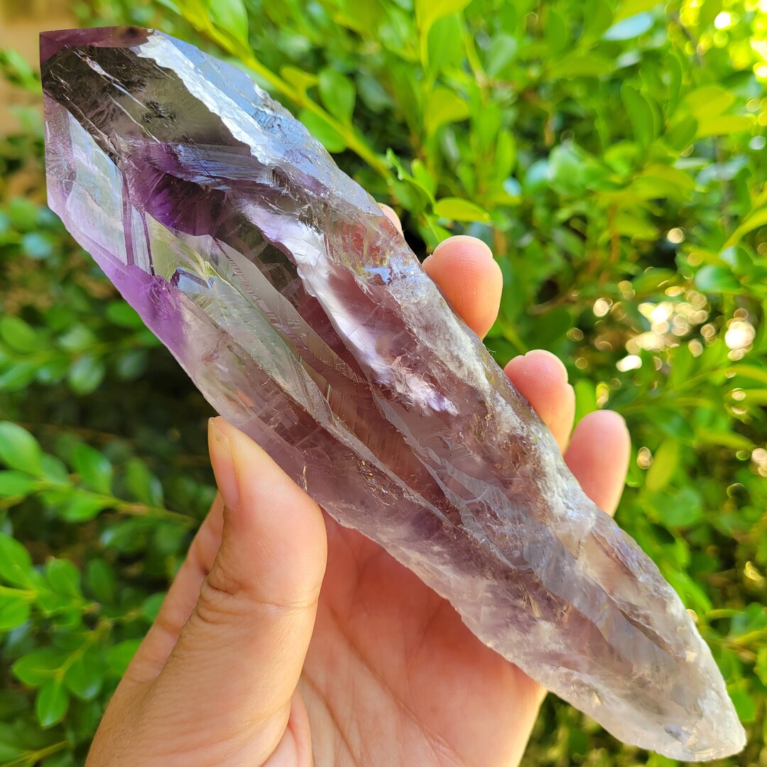 Semi Polished Amethyst Root Point With Phantom and Hollandite Inclusion ...