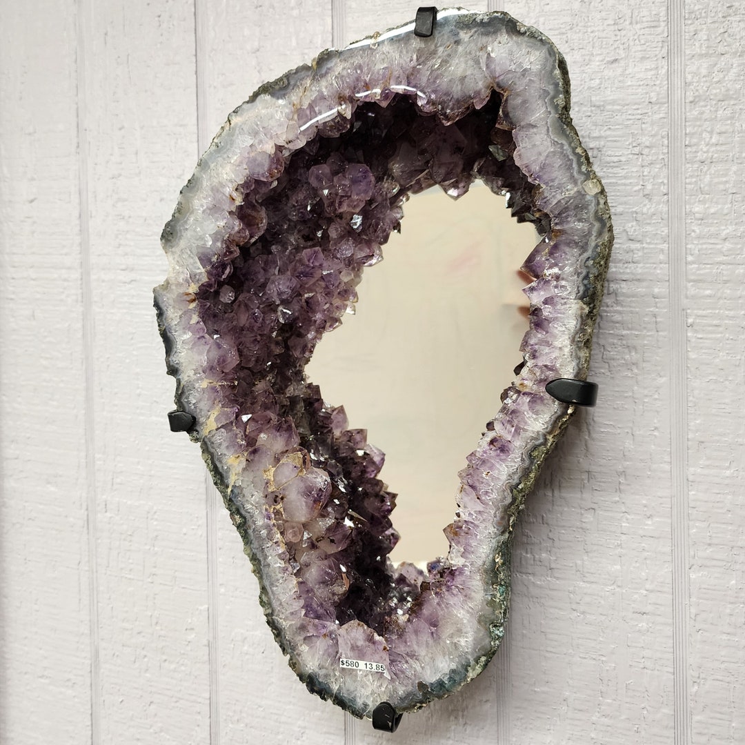 Amethyst Geode Slice With Mirror and Wall Mount From Brazil 13.85 Lb - Etsy
