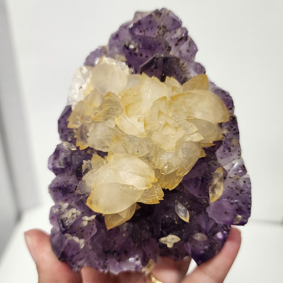 Amethyst Cluster Tower With Calcite From Brazil - 1.24 Lb - Etsy