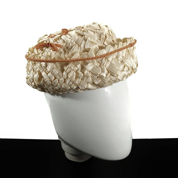 1940s vintage woven raffia hat, natural ecru tone wit… - Gem