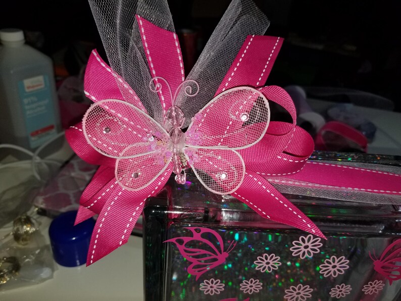 Personalized Butterfly & Flower Light up Bank With a Glitter Back-free ...