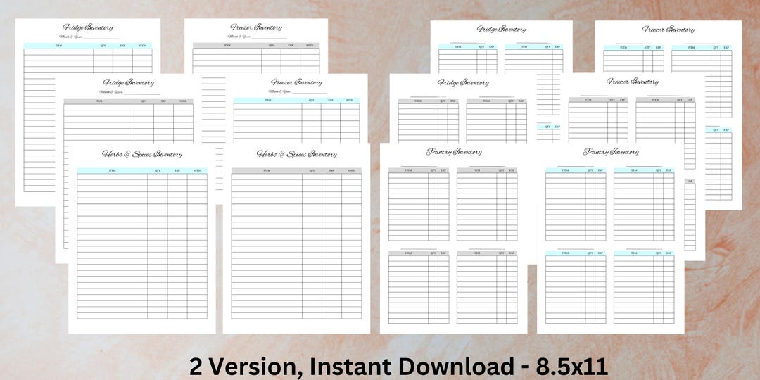 Printable Food Inventory Tracker (fridge, Freezer, Pantry & Spices ...