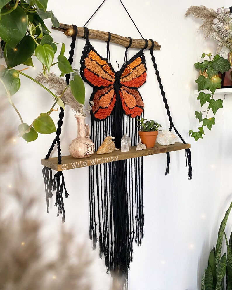 2 BUTTERFLY SHELF // Made to Order Macrame Monarch Butterfly - Etsy