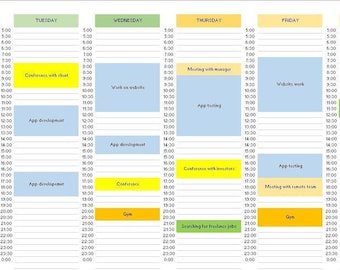 WEEKLY SCHEDULE EXCEL Template Weekly Digital Planner | Etsy