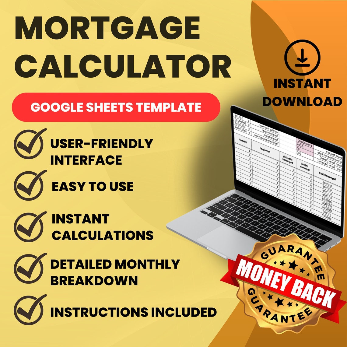 Mortgage Calculator Google Sheets Template Simple Loan Repayment Tool ...
