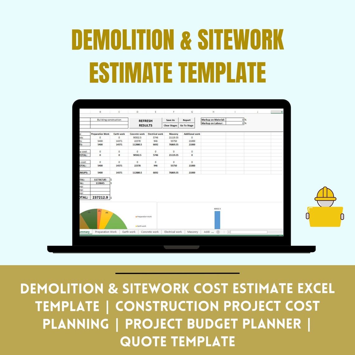 Demolition & Sitework Cost Estimate EXCEL Template | Construction ...