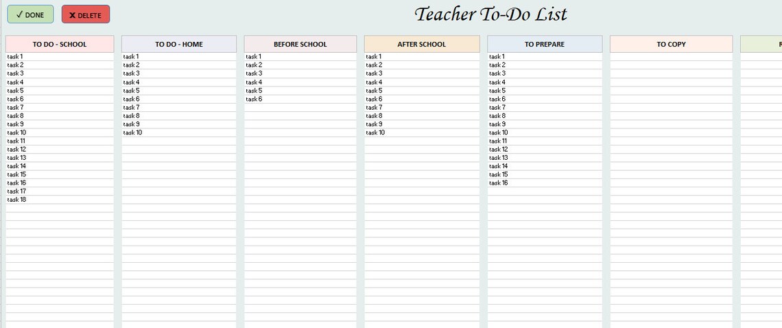 TEACHER PLANNER EXCEL To-do List Template Customizable Teaching Planner ...