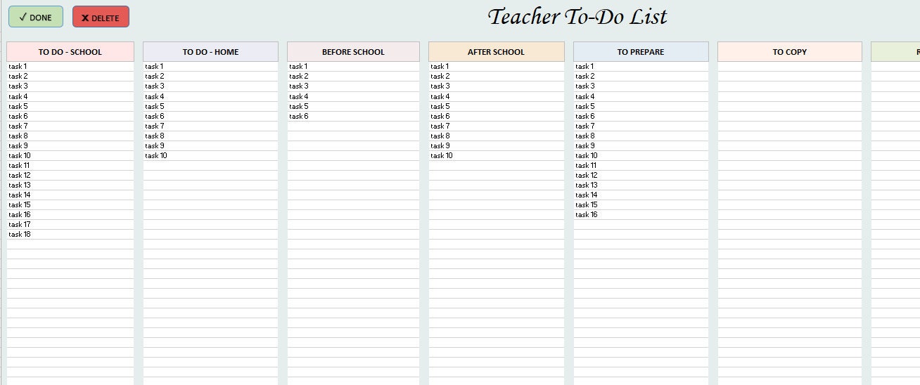 TEACHER PLANNER EXCEL To-do List Template Customizable Teaching Planner ...