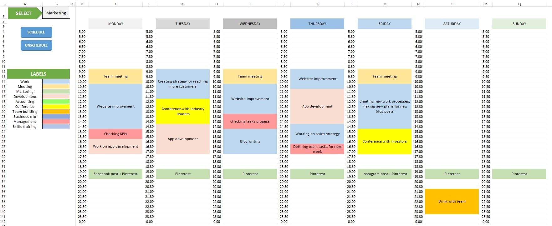 SMALL BUSINESS Planner EXCEL Template | Weekly Schedule Template ...