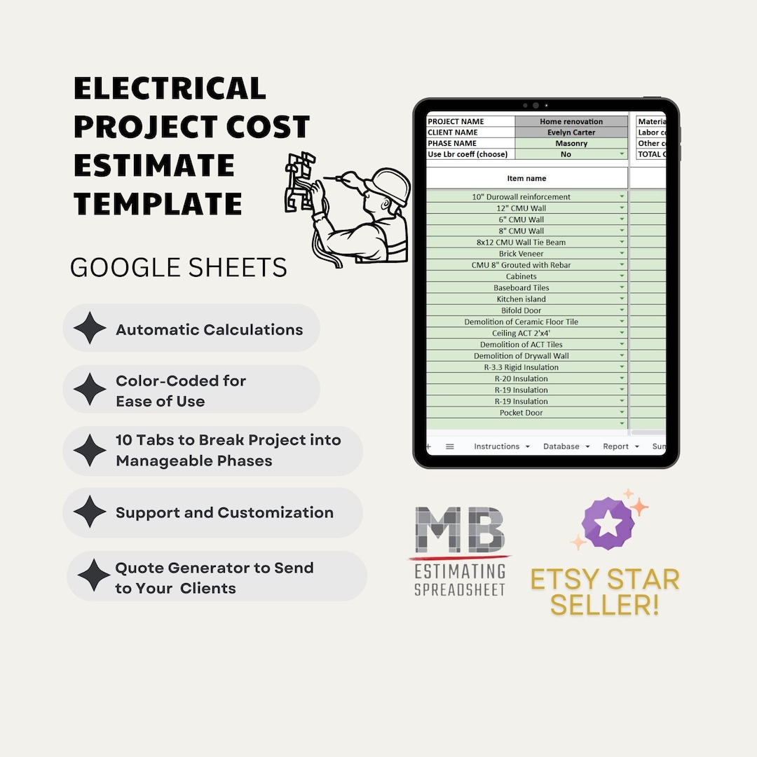 Electrical Project Cost Estimate Template - Google Sheets - Etsy