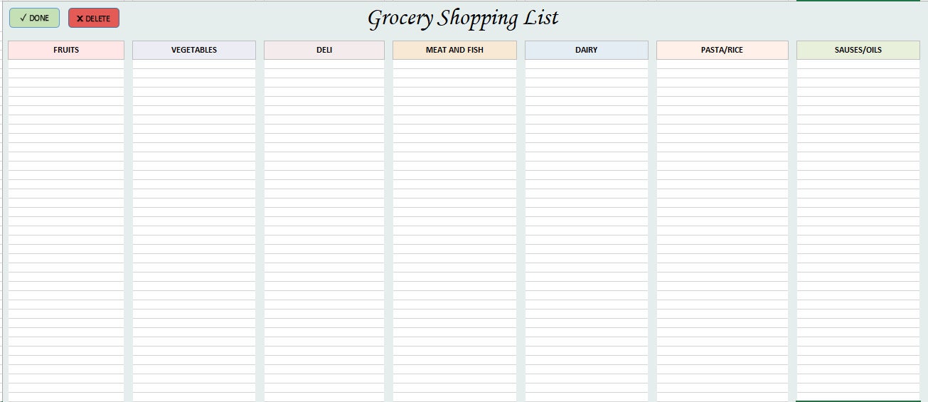GROCERY SHOPPING List EXCEL Template | Customizable Shopping Planner ...