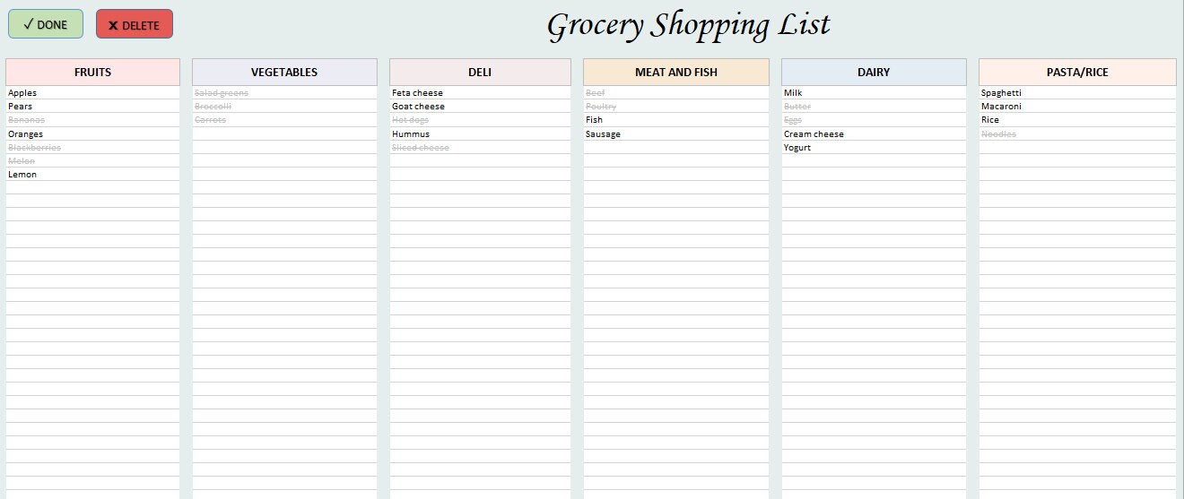 Grocery Shopping List Template Excel