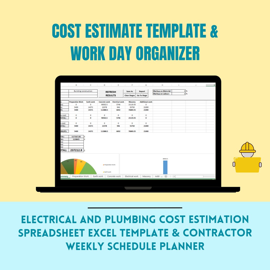 Cost Estimate Excel Template for Any Industry + Work Day Organizer | 2 ...