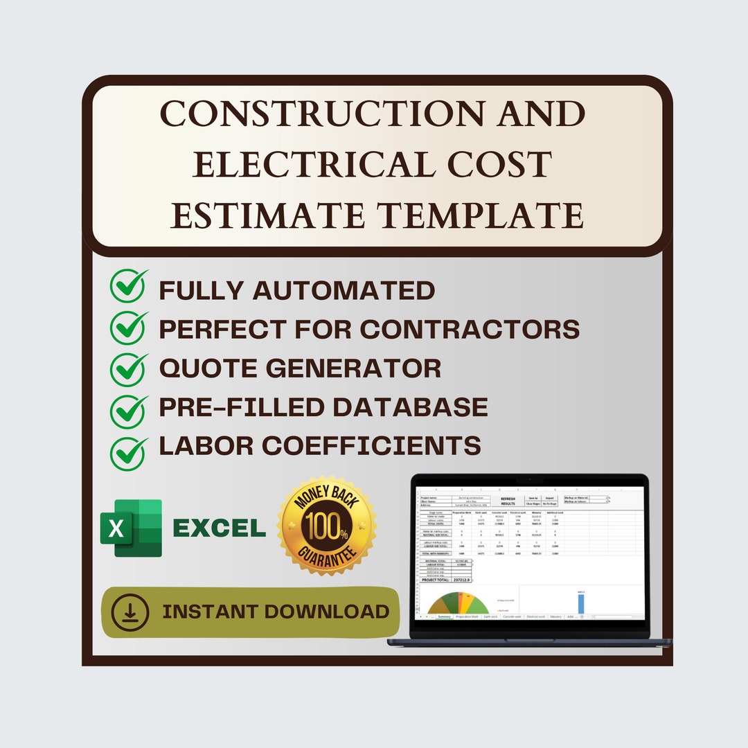 Electrical and Construction Project Cost Estimate EXCEL Template ...