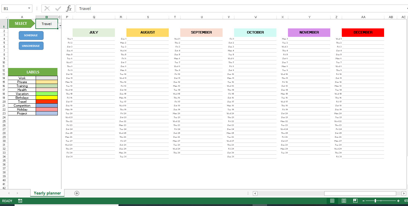 JAARSCHEMA 2024 EXCEL-sjabloon Jaarlijkse Digitale Planner Jaarlijkse ...