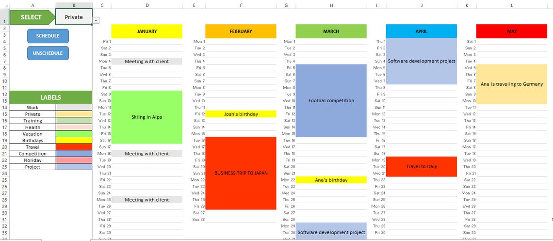 2023 JAARPLANNING EXCEL Template Jaarlijkse Digital Planner - Etsy Nederland
