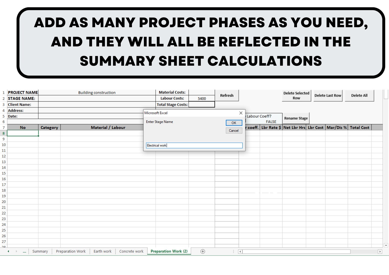 Electrical Project Cost Estimate Template Excel | Construction Budget ...