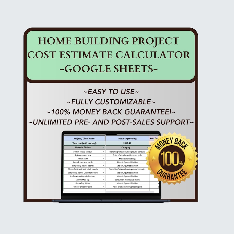 Simple Home Building Cost Calculator Template Estimate GOOGLE SHEETS Template Build Calculator ...