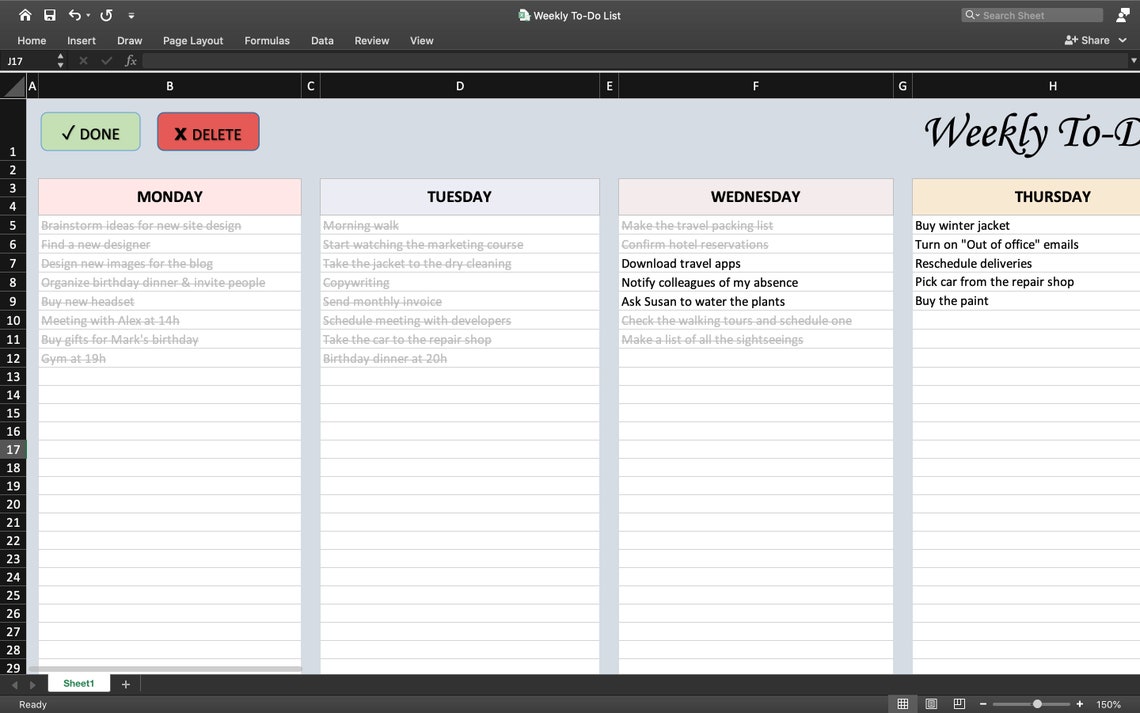 WEEKLY TO DO List Excel Template Digital Task Tracker Customizable ...