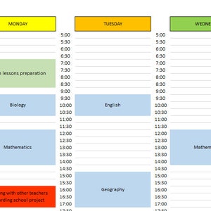 TEACHER WEEKLY Planner EXCEL Template | Teacher Weekly Schedule ...