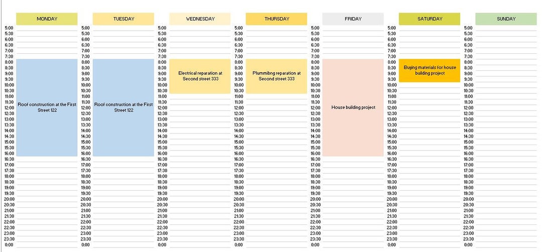 CONTRACTOR WEEKLY PLANNER Excel Template Weekly Schedule - Etsy