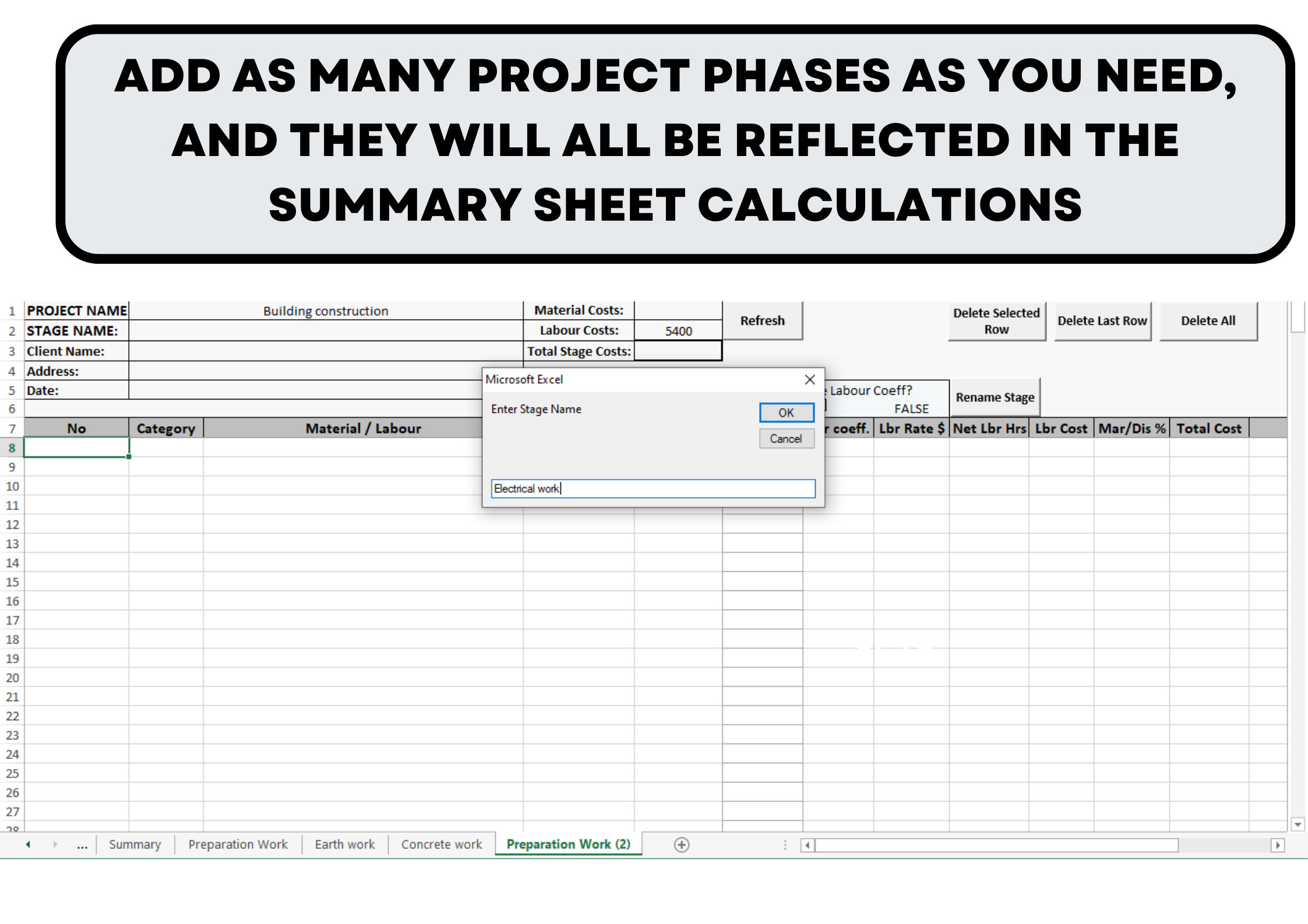 Carpentry Project Cost Estimation EXCEL Template | Wood Framing ...