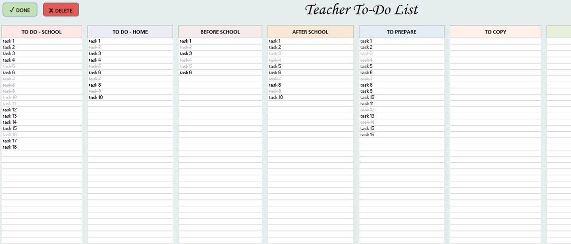 TEACHER PLANNER EXCEL To-do List Template Customizable Teaching Planner ...