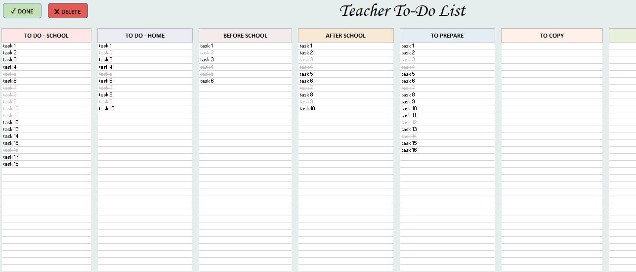 TEACHER PLANNER EXCEL To-do List Template Customizable Teaching Planner ...