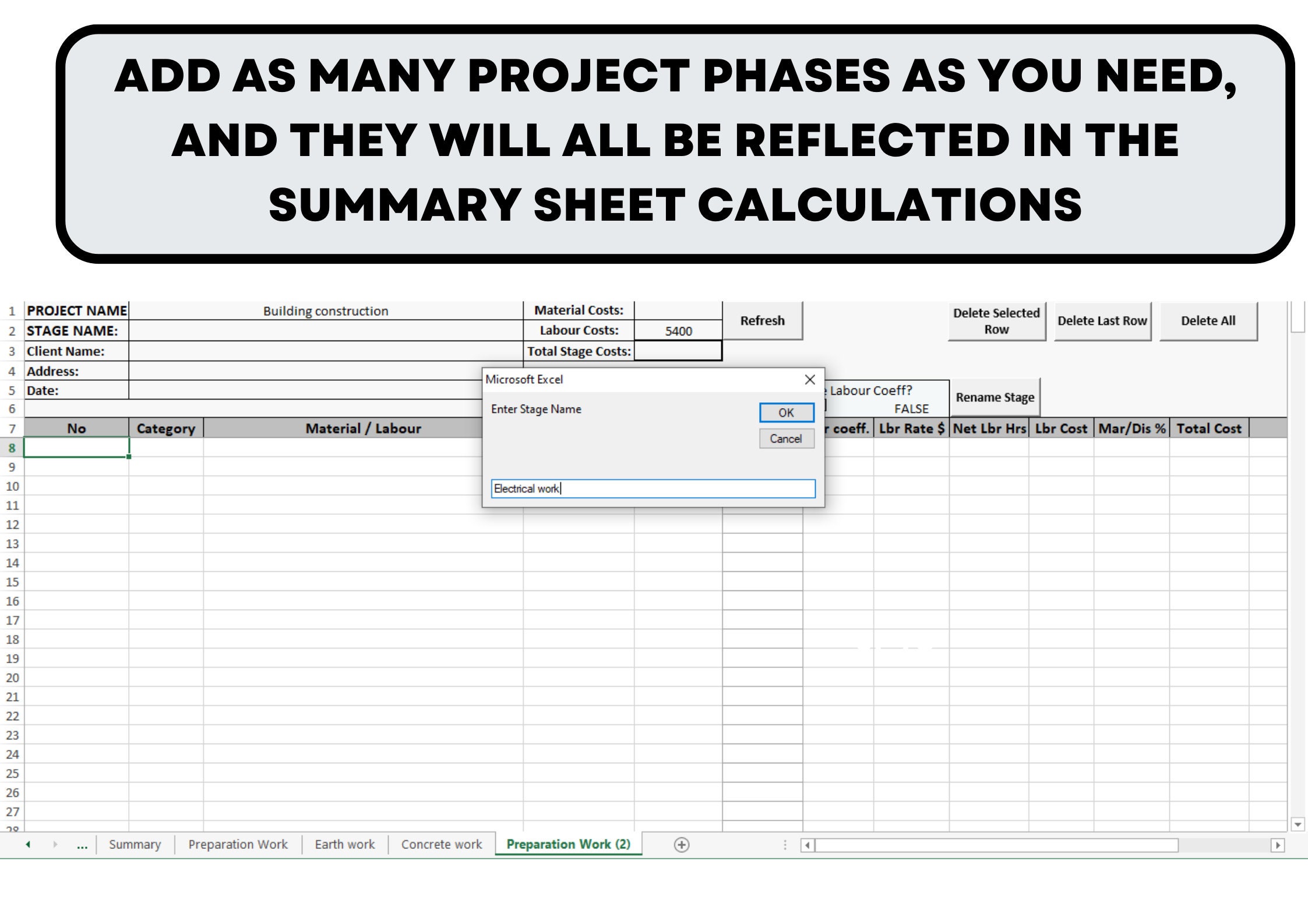Demolition & Sitework Cost Estimate EXCEL Template | Construction ...
