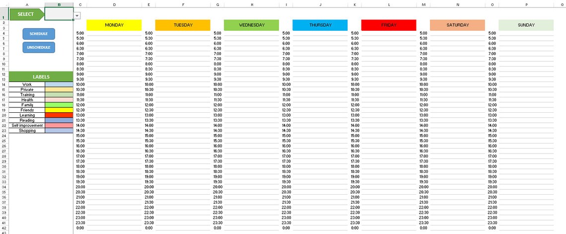 WEEKLY SCHEDULE EXCEL Template Weekly Digital Planner Weekly To-do List ...