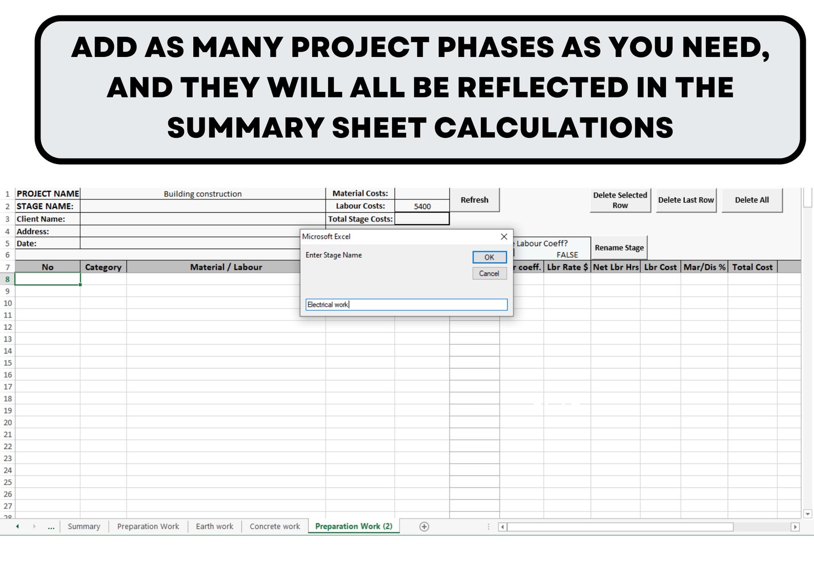 Construction Cost Estimate EXCEL Template | Construction Project Budget ...
