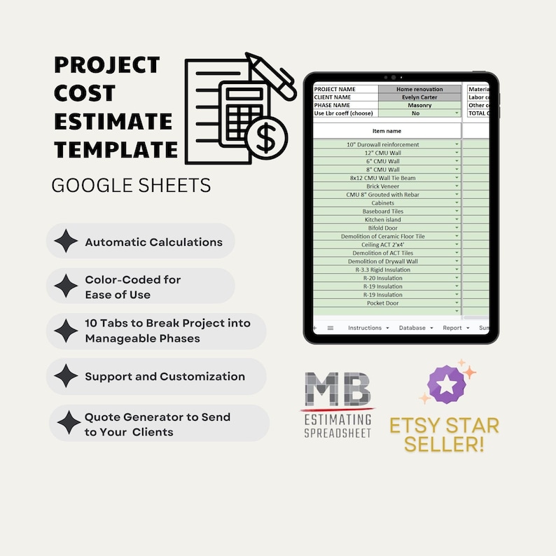 Project Cost Estimate Template Google Sheets - Etsy