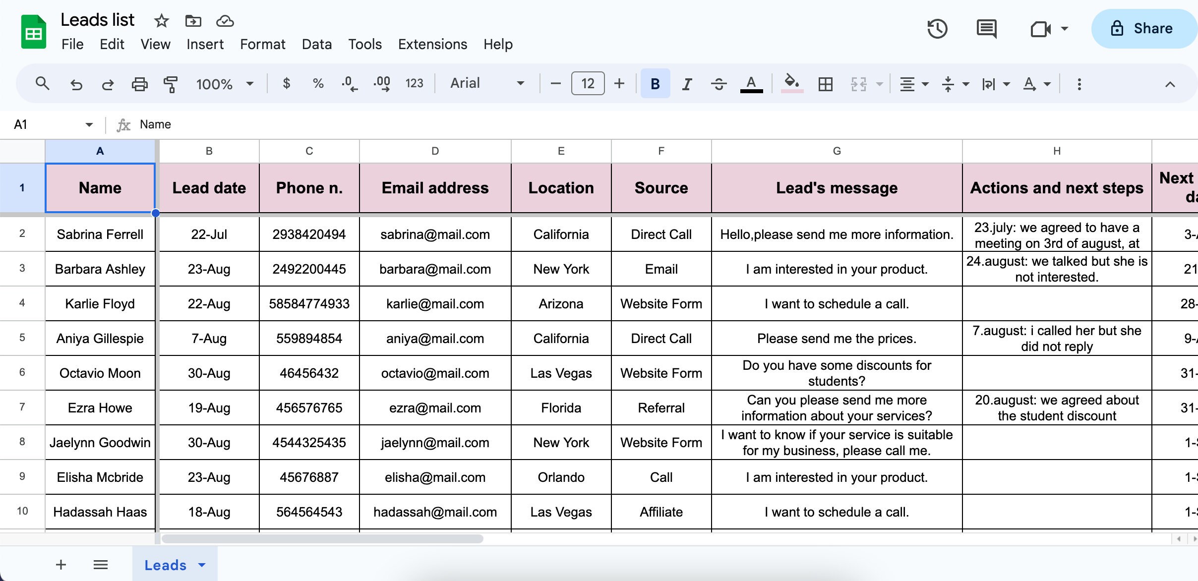 Simple Lead Tracker GOOGLE SHEETS Template | Customizable Sales Lead ...